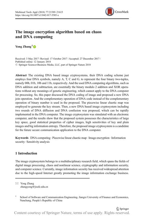 the image encryption algorithm based on chaos and dna computing request pdf