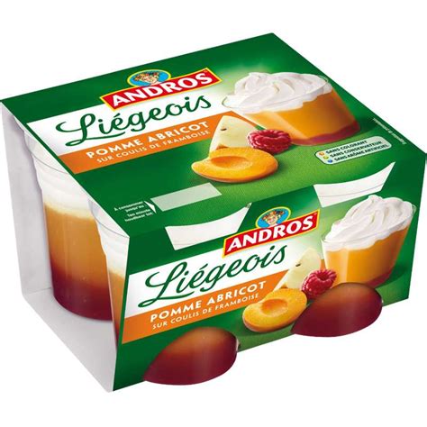 Liégeois pomme et abricot sur coulis de framboise Andros 4 x 100 g