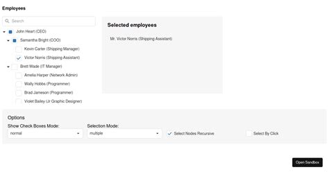 node selection and customization devextreme tree view codesandbox