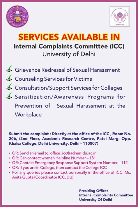 Internal Complaints Committee ICC Delhi University