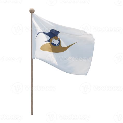 Free Eurasian Economic Union 3d Illustration Flag On Pole Wood