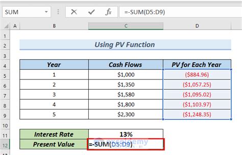 How To Calculate Present Value Of Uneven Cash Flows In Excel Methods