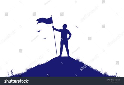 Silhouette Man Holding Flag On Hilltop Stock Vector Royalty Free