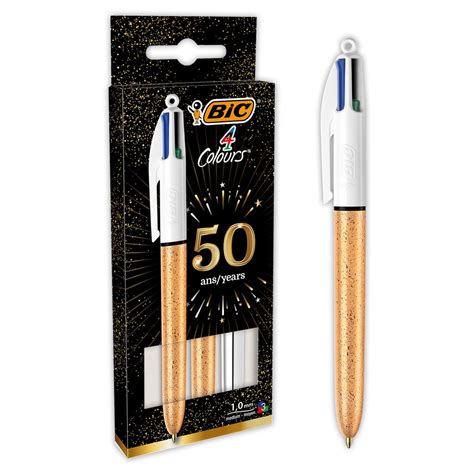 Pack de 3 Stylos à bille Bic 4 Couleurs Doré Givré et Argenté Stylo à