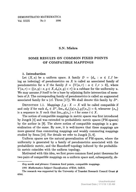 pdf some results on common fixed points of compatible mappings