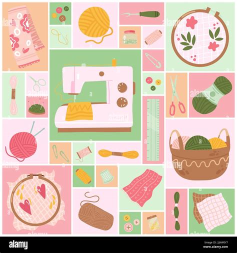 Dibujo de aguja arte hobby conjunto de ilustración vectorial Costura