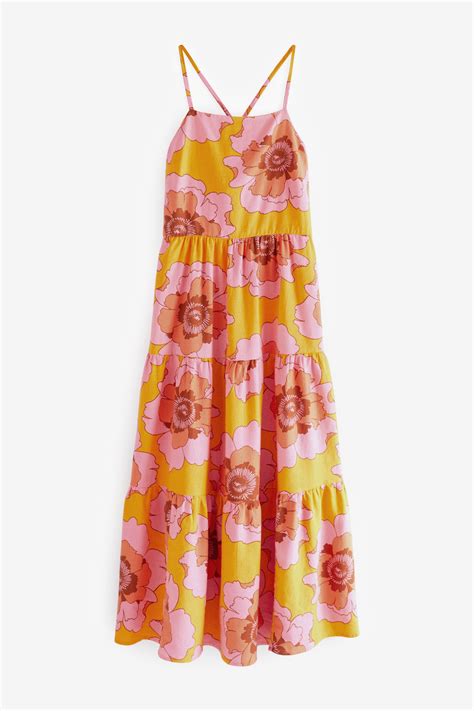 Buy Linen Blend Tie Back Tiered Sleevless Maxi Dress From The Gap