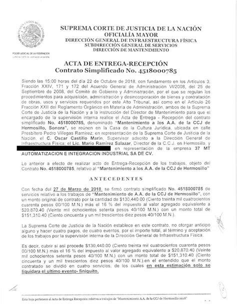 Pdf Acta De Entrega Recepci N Contrato Simplificado No