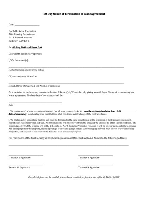 60 Day Notice To Terminate Lease Template