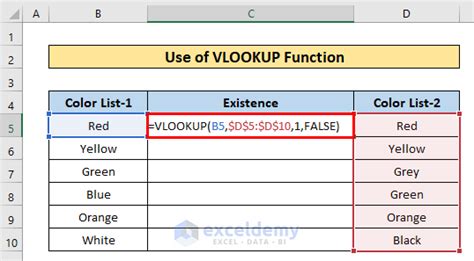 how to compare two columns using vlookup function in excel