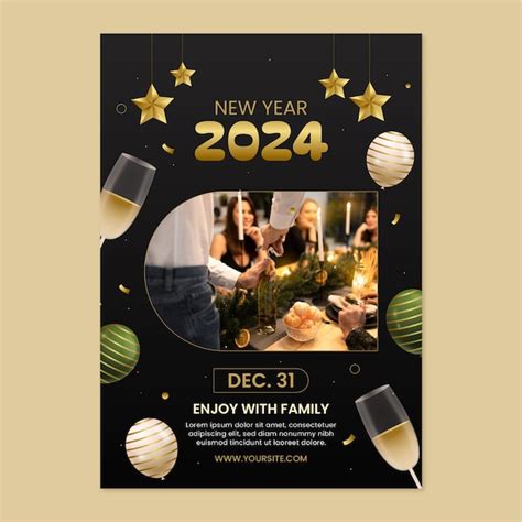 Plantilla de póster vertical degradado para el año nuevo 2024 con