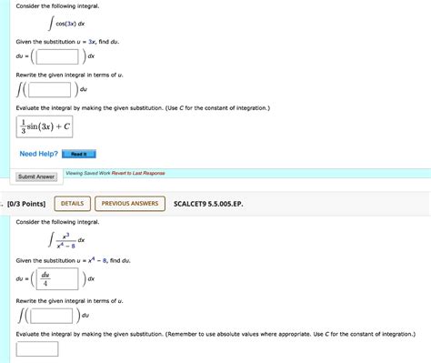 solved consider the following integral âˆ cos 3x dx given the substitution u 3x find du