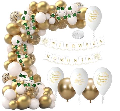 Balony KOMUNIA dekoracje na GIRLANDA Zestaw balonów KOMUNIJNE białe