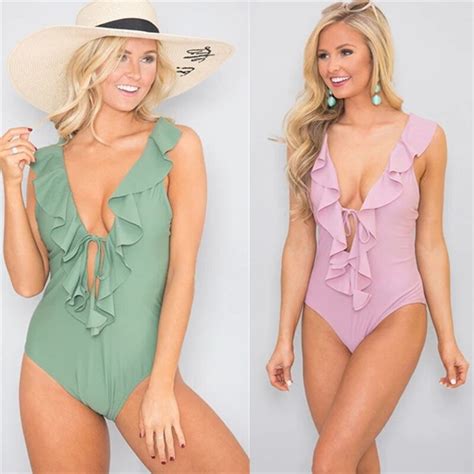 Bañador Sexy de una pieza para mujer Monokini con volantes traje de