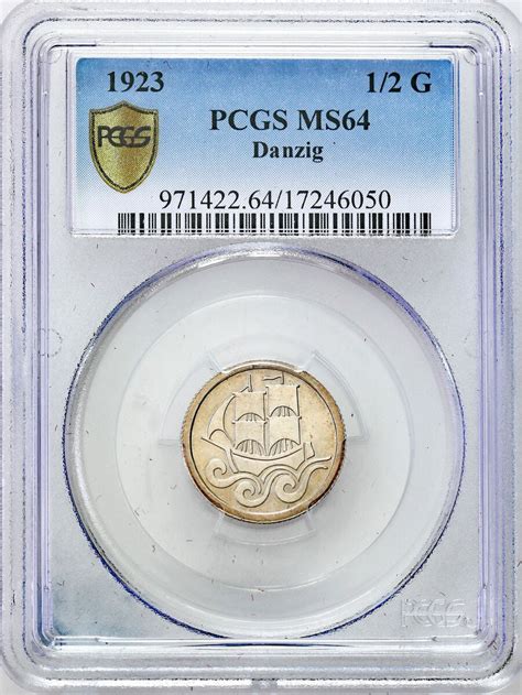 Wolne Miasto Gdańsk Danzig 1 2 guldena 1923 PCGS MS64 PIĘKNE