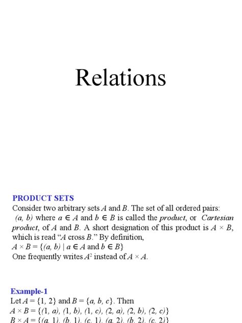 exploring relations between sets cartesian products binary relations and composition pdf