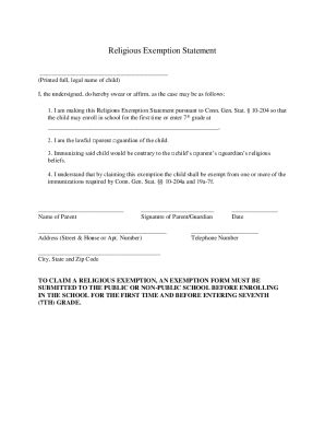 Fillable Online Religious Exemption Statement Nurse Consultants LLC