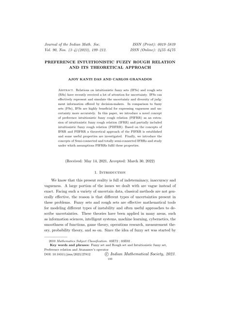 pdf preference intuitionistic fuzzy rough relation and its theoretical approach