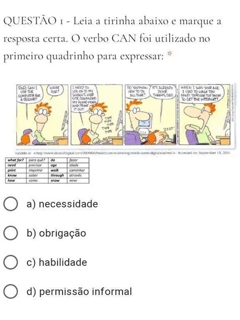 Leia A Tirinha Abaixo E Marque A Respostar Certa O Verbo CAN Foi