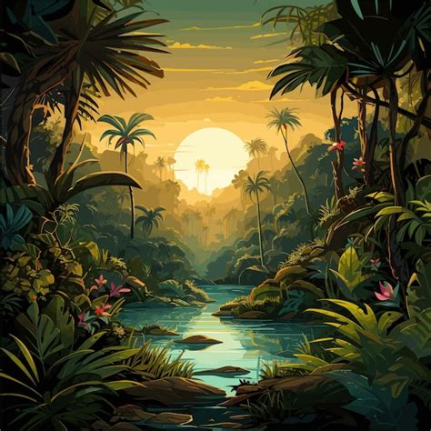 Ilustração detalhada do fundo da selva Vetor Premium