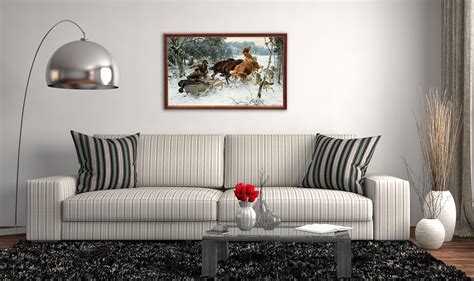 Obraz w drewnianej ramie o wymiarach 60x100 cm Napad wilków Alfred
