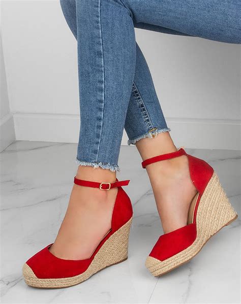 Czerwone Sanda Y Espadryle Na Koturnie Diana Czerwony Stili