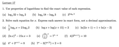 solved 1 use properties of logarithms to find the exact