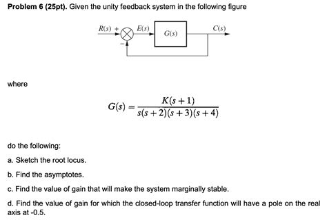 Solved Problem Pt Given The Unity Feedback System In Chegg