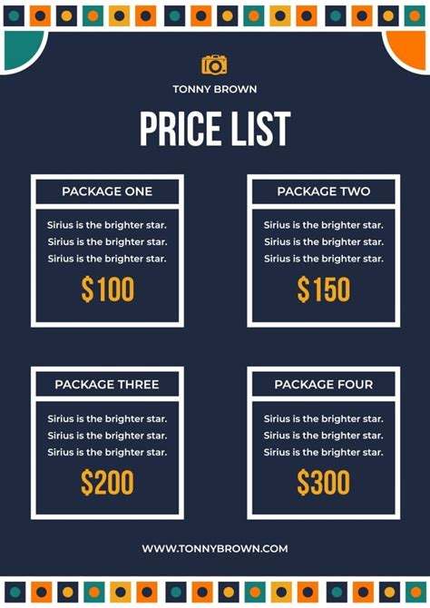 Free Photographer Photography Price List Templates I Wepik