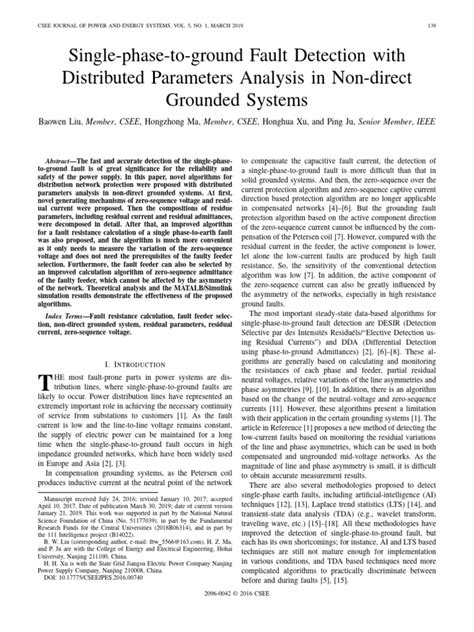 3 single phase to ground fault detection with distributed parameters analysis in non direc pdf