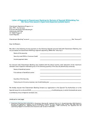 Fillable Online Letter Of Request To Clearstream Banking For Reclaim Of