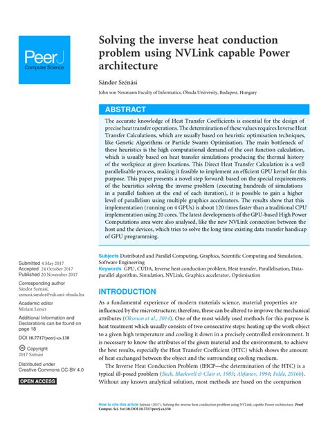 pdf solving the inverse heat conduction problem using nvlink capable power architecture