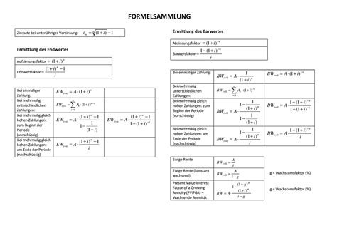 Formelsammlung Von Investition Und Finanzierung Investition