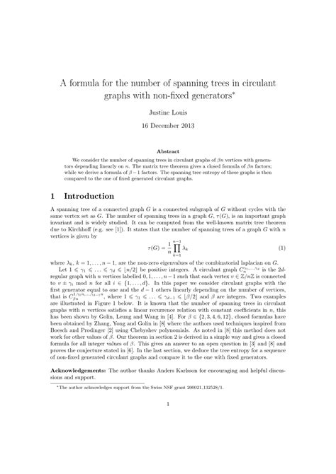 pdf a formula for the number of spanning trees in circulant graphs with non fixed generators