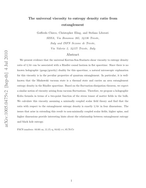 pdf universal viscosity to entropy density ratio from entanglement