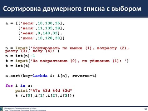Python Основы Сортировка Алгоритмы сортировки Лекция 6
