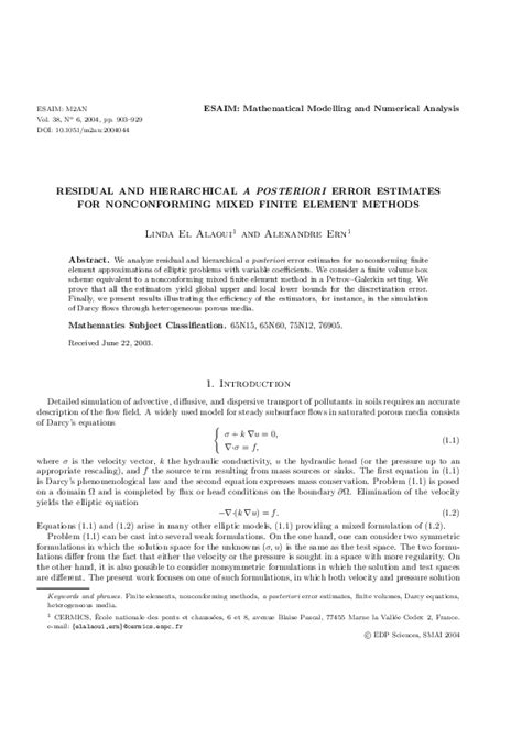 pdf residual and hierarchical a posteriori error estimates for nonconforming mixed finite