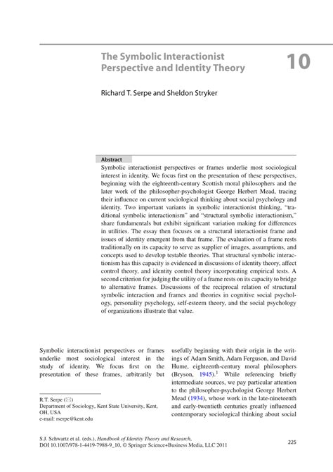 pdf the symbolic interactionist perspective and identity theory