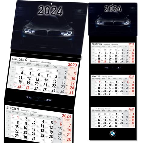 KALENDARZ ŚCIENNY TRÓJDZIELNY NA NOWY ROK 2024 BMW PREZENT Y3 Inna