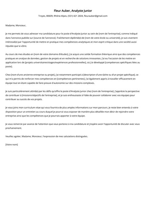 Lettre de motivation Analyste Junior Modèle et guide emplois de