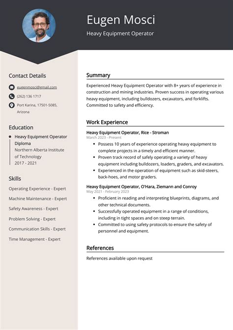 Heavy Equipment Operator CV Sample Guide Entry Level Senior Jobs