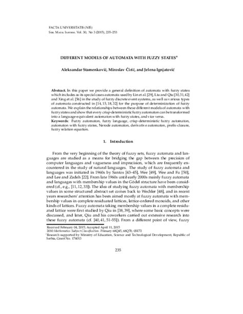 pdf different models of automata with fuzzy states aleksandar stamenkovic