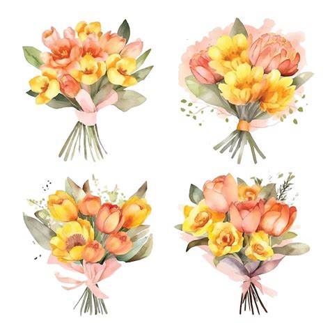 Ramo De Flores Pintura Acuarela Vector Premium