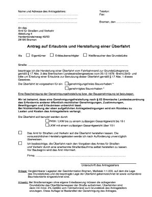Ausfüllbar Online ssl bremen Antrag auf Erlaubnis und Herstellung einer