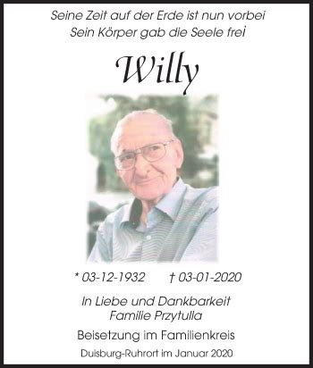 Traueranzeigen Von Willy Trauer In NRW De