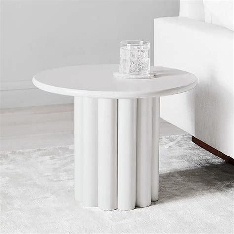 Yarnic Japandi White Fluted Side Table Round Wood End Table With Unique