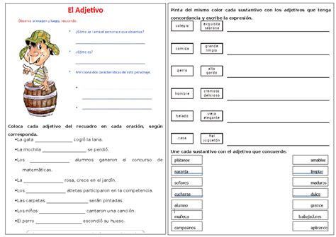El Adjetivo El Adjetivo Coloca Cada Adjetivo Del Recuadro En Cada
