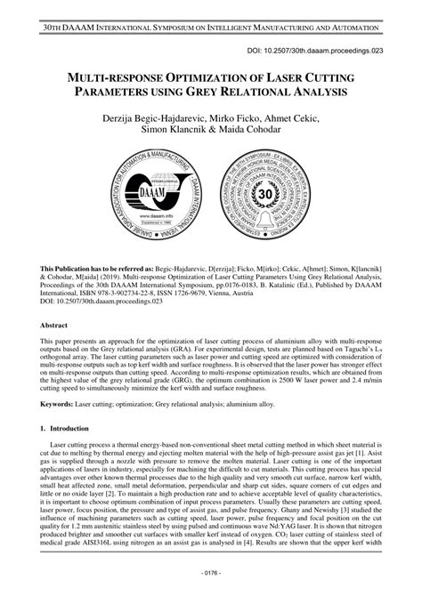 pdf multi response optimization of laser cutting parameters using grey relational analysis