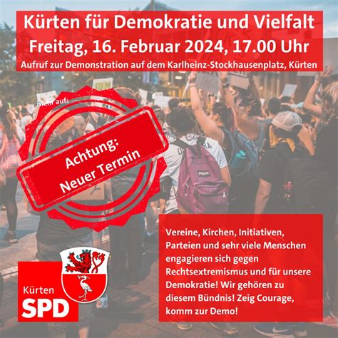NEUER TERMIN Kürten für Demokratie und Vielfalt Freitag 16 Februar