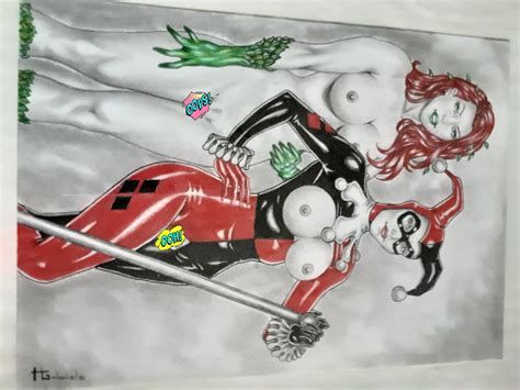 Sexy Nude Drawing By Harley Quinn And Poison Ivy Etsy